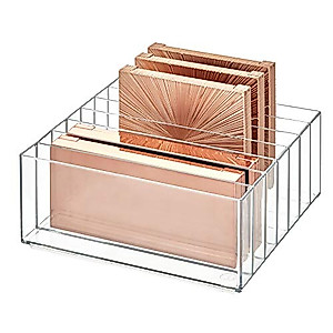 iDesign 42870 Clarity BPA-Free Plastic Divided Wide Makeup Palette Organizer, 8.1" x 8.1" x 3.7"