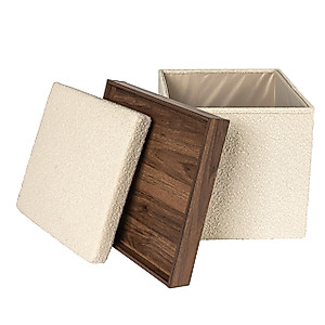 Household Essentials Versatile Boucle Ottoman with Hidden Storage, Cream