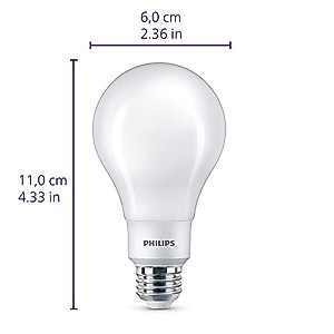 Philips LED White Dial Flicker-Free Frosted A19, Warm to Cool White Light, Dimmable, Eye Comfort Technology, 800 Lumen, 7W=60W, Title 20 Certified, E26 Base, 4PK