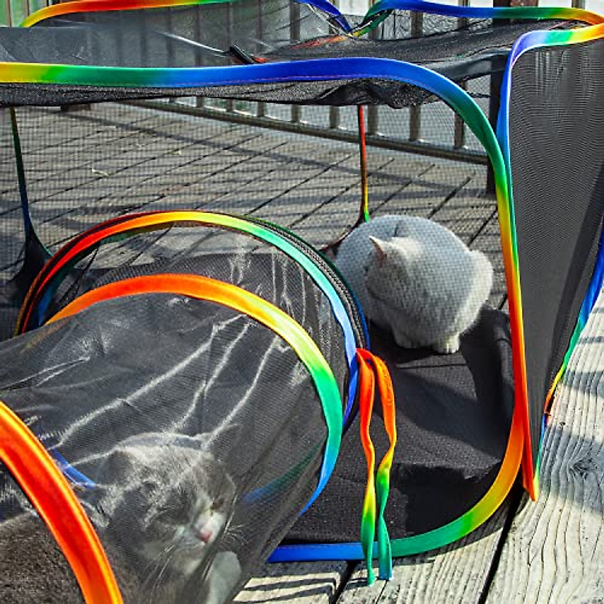 LUCKITTY Outdoor Rainbow Cat Enclosures Playground,Outside House for Indoor Cats Include Portable Cat Tent, Circle Cat Playpen Tunnel, for Cats, Kitty and Small Animals,Within Storage Bag