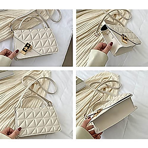 Ladies crossbody leather handbag in three classic colors with a creative geometric design and a small buckle chain closure.  (White)