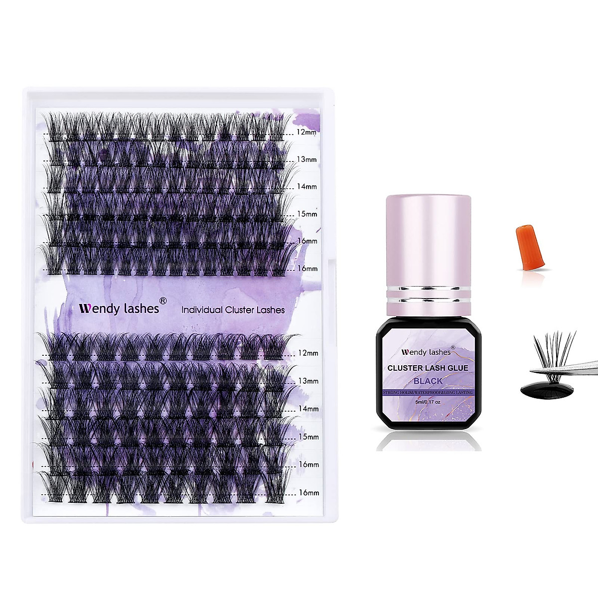Cluster Lash Glue Black Sensitive Waterproof Long Lasting DIY Lash Glue and 2 Style DIY Lash Clusters C/D Curl Soft and Wispy Cluster Lashes