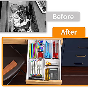 Yieach 25 Pc Clear Plastic Drawer Organizer Set,4 Sizes In Drawer Organizer Trays for Bathroom,Office,Kitchen Cabinet and Vanity Organizers,Desk Drawer Organizer Bins for Jewelry,Cosmetic,Utensil,Junk