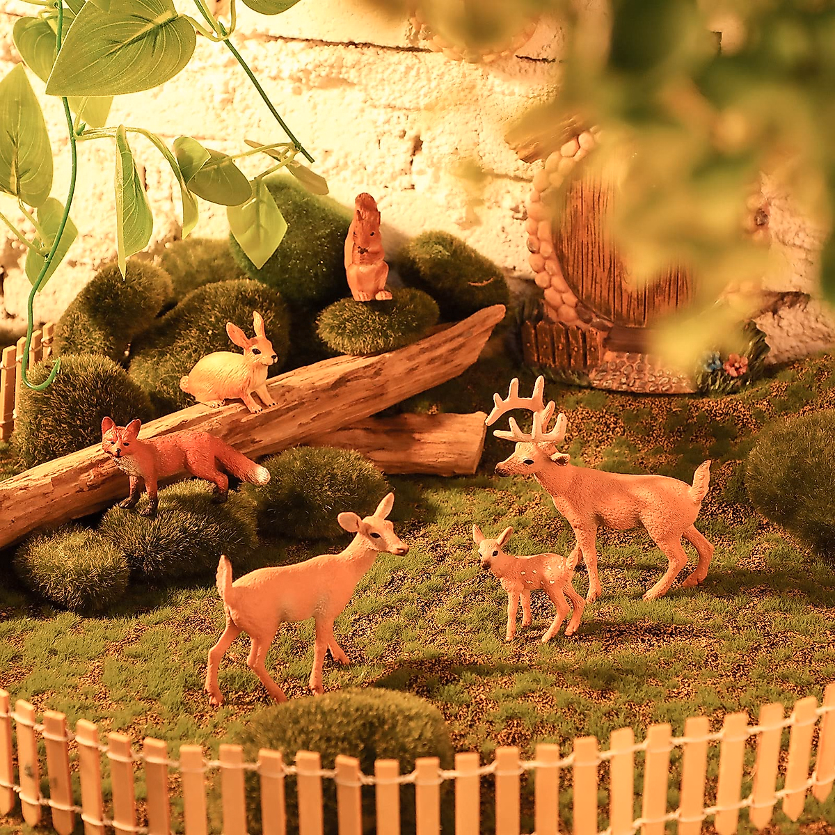 Skylety 6 Pieces Woodland Animals Figures Forest Creatures Figurines Squirrel Deer Rabbit Family Figurines Miniature Toys Cake Toppers for Birthday Party Baby Shower Christmas Party