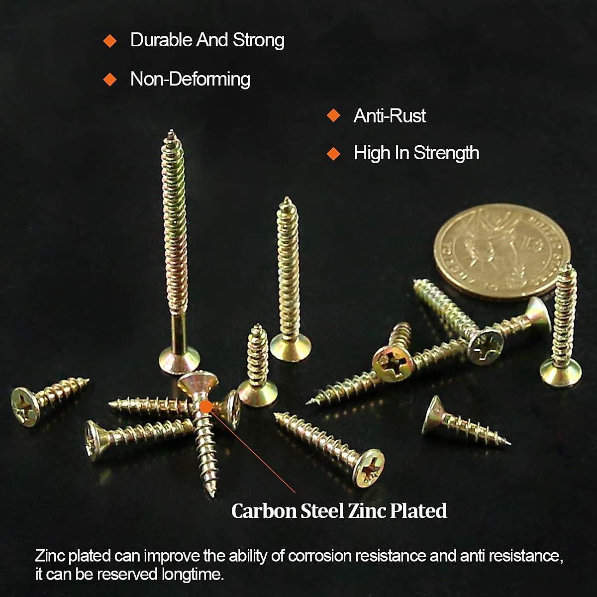 Rustark 420 Pcs [#7 5/8'' to 2-1/2''] Zinc Plated Coarse Thread Phillips Drywall Screws with Bugle Head Assortment Kit for Drywall Sheetrock and Wood