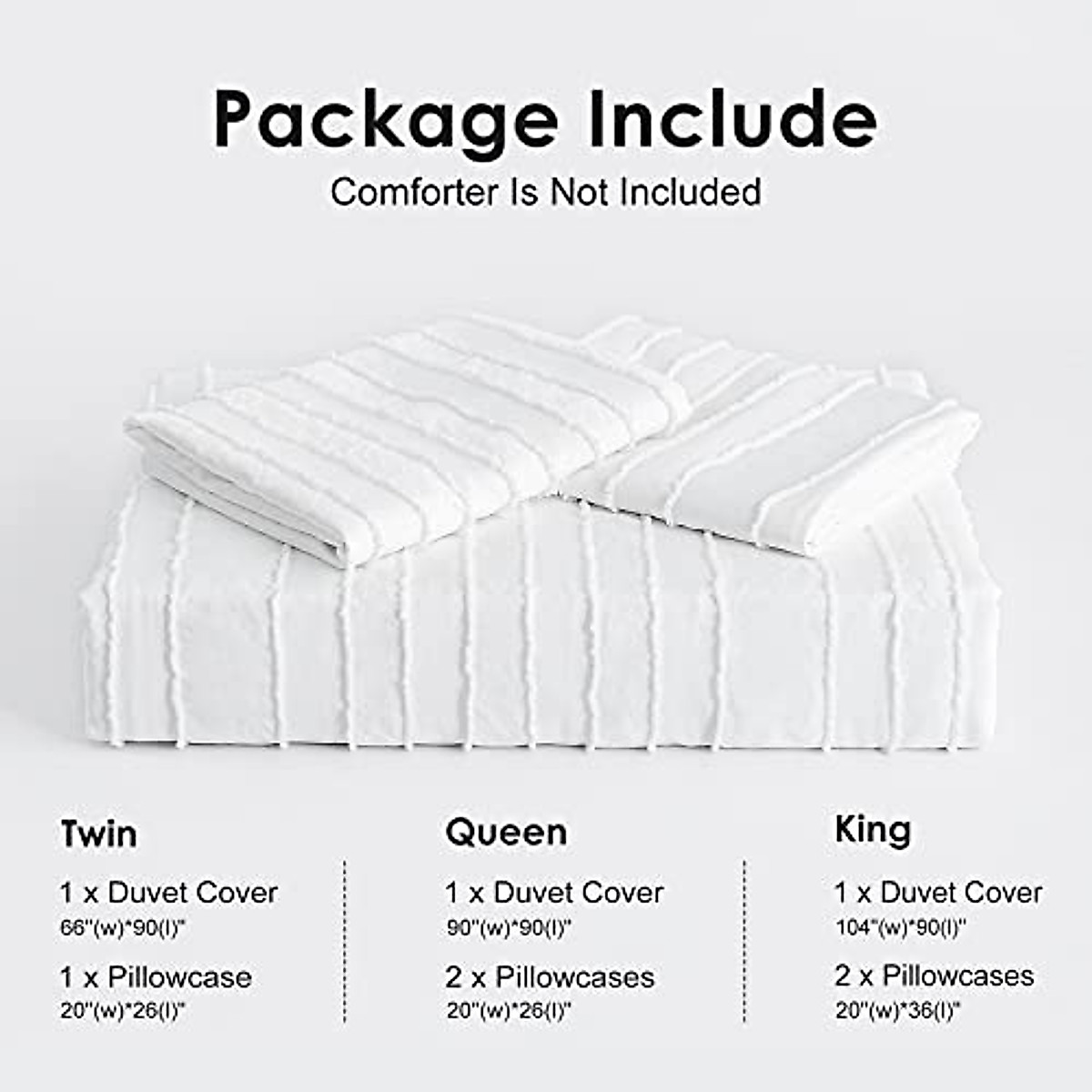 WARMDERN White Boho Duvet Cover Set Queen Size, Striped Textured Tufted Bedding Set, 3 Pcs Ultra Soft Washed Microfiber with Zipper Closure (Queen, White)