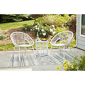 Signature Design by Ashley Mandarin Cape Casual All-weather Resin Wicker Outdoor Chairs with Table Set, Set of 3, White