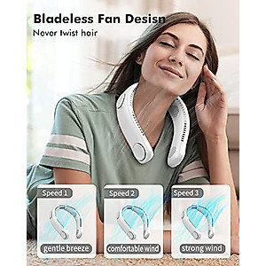 Portable Neck Fan, Personal Neck Fan Hands Free Bladeless Fan, 4000mAh Battery Operated Wearable Fan, 3 Speed, 360 Degree Cooling, Leafless, USB Rechargeable Fan