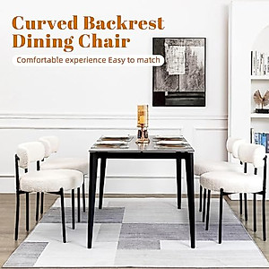 EGGPOD White Modern Dining Chairs Set of 6, Mid-Century Dining Chairs, Kitchen Dining Room Chairs, Upholstered Dining Table Chairs Ergonomically Engineered Curved Backrest with Metal Legs