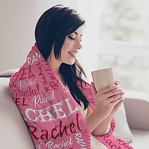 Personalized Name Throw Blanket, Custom Pink Theme Light Soft Flannel Fleece Throw Blanket with Name for Men Women Boys Girls Kids, Customized Name Gifts for Birthday Christmas Valentines Day