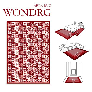 WondRg Christmas Area Rug 8x10 Red Snowflake Checkered Decorative Living Room Bedroom Throw Rug Washable Non Slip Soft Low Pile Large Carpet for Kitchen Entryway Dining Room Home Decor