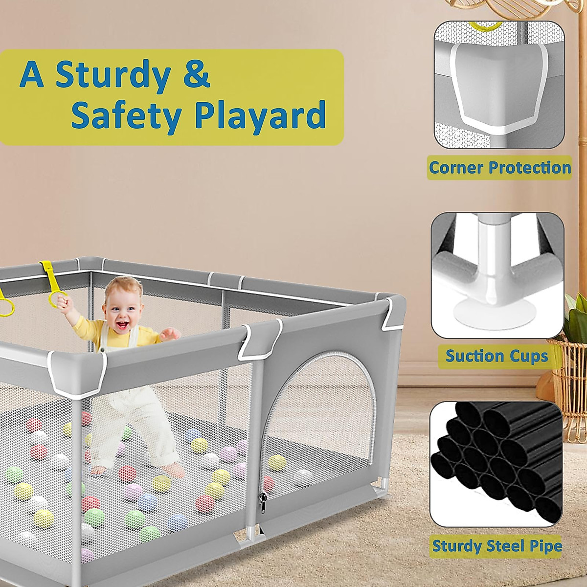 Small Playpen for Babies, Portable Playpen for Babies and Toddlers, 36x36in Safety Baby Gate Playpen Play Yard, Baby Fence Indoor Outdoor Playard Activity Center with 2 Pull Up Rings