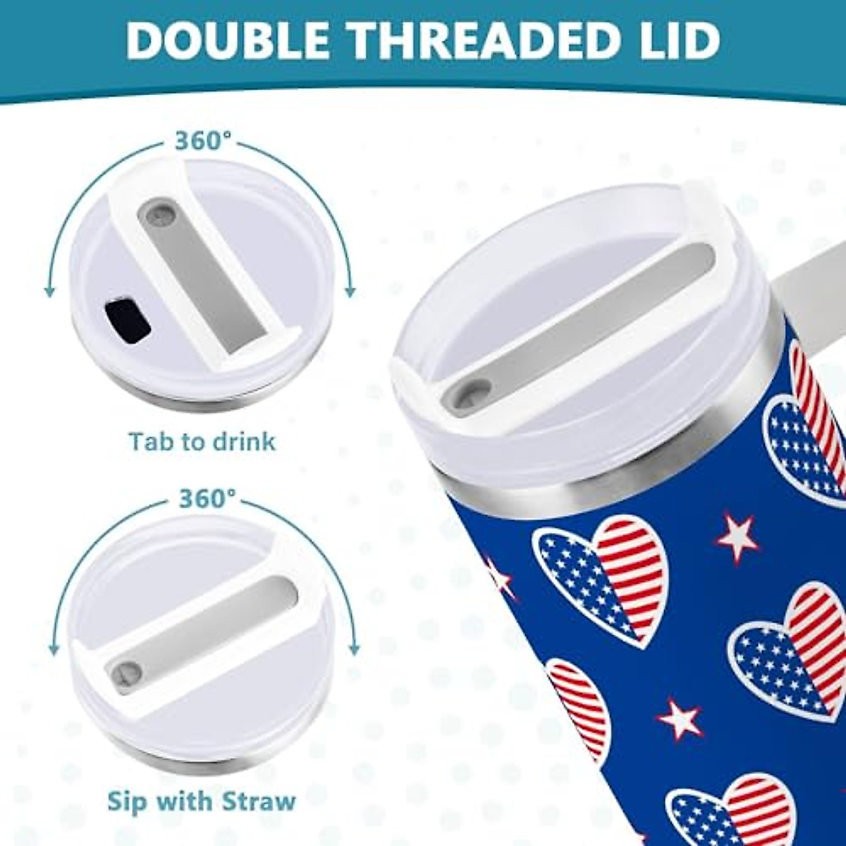 ARGTILDN 30 oz Tumbler 4th of July Hearts Insulated Travel Mug with Handle and Straw Lid Stainless Steel Vacuum Coffee Cup Tea Beverage Container Water Bottles for Car Sports office