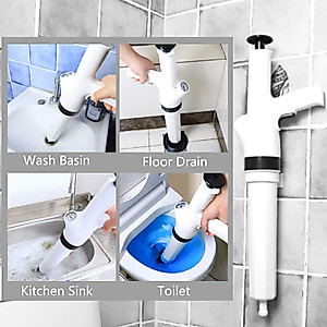9 in 1 White Air Pressure Plunger Kits,Air Drain Blaster Gun Plunger High Pressure with 5 Heads,Detachable Assembly Sewer Toilet Kitchen Sink For Clogged Toilet and Kitchen Bathroom Tubs