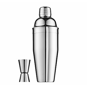 Godinger Cocktail Shaker Set and Martini Glasses Bar Set, Stainless Martini Shaker with Stemmed Cocktail Glasses and Double Jigger, 4 Piece Gift Set