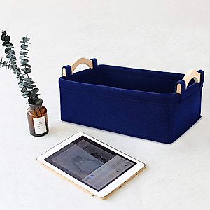 shlutesoy Home Collapsible Handles Books Clothes Toys Storage Basket Organizer Holder Bin - Purplish Blue L
