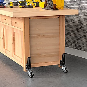 SOLEJAZZ Workbench Caster kit 660 LBS Heavy Duty Retractable Casters Workbench Wheels All Steel Construction Urethane, Bonus Install Template, 4 Casters