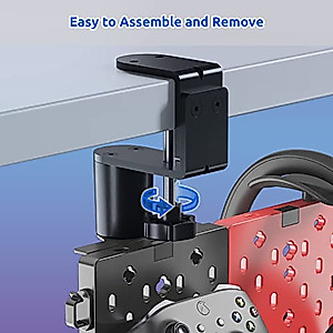 PUTORSEN Headphone and Controller Stand for Desk, 4 in 1 Rotatable Game Controller Holder & Headset Stand with Cable Hooks, Clamped above/under Desk for Xbox PS5 PS4 Nintendo Switch Controller