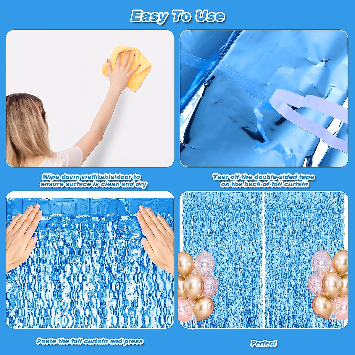 PIGETALE 2 Pack 3.2x6.5 Feet Wavy Blue Backdrop Curtain Tinsel Streamers Foil Fringe Backdrop Ocean Themed Decor Baby Shower Bachelorette Disco Winter Under The Sea Summer Pool Beach Party Decorations