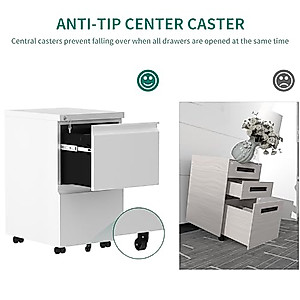 YITAHOME 2-Drawer Vertical File Cabinet with Lock, 20” Deep Mobile Metal Filing Cabinet for Legal/Letter Size, 20” Height Pre-Built Office Storage File Cabinet Except Wheels Under Desk - White