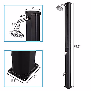 VINGLI Solar Heated Shower, 9.3 Gallon Outdoor Shower with Shower Head and Foot Shower Tap，for Outdoor Backyard Poolside Beach Pool Spa,Black (9.3 Gallon)
