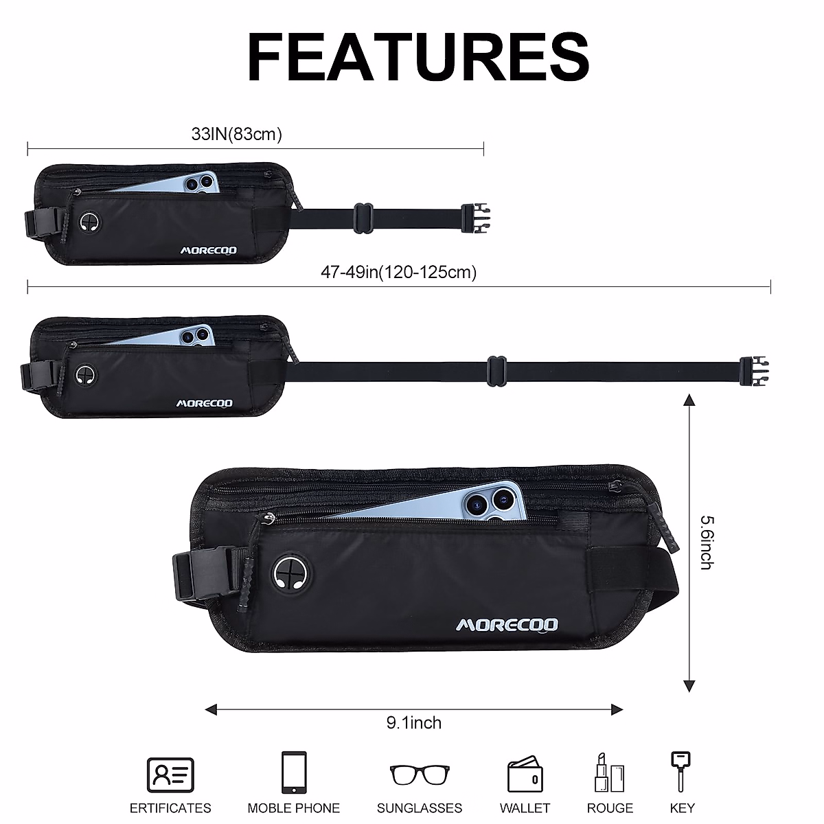 Running Belt for Women Men,Workout Fanny pack for Travel,Phone Holder for Running,Runner waist pack for Running Walking Cycling Camping Gym