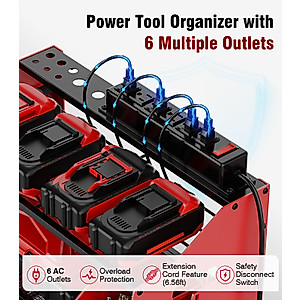 HSicily Power Tool Organizer Wall Mount, 5-Tier Garage Tool Storage with 6-Outlet Charging Station, Drill organizer Wall Mount for Power Tools, Screwdrivers, Wrenches, and Tool Organizers and Storage