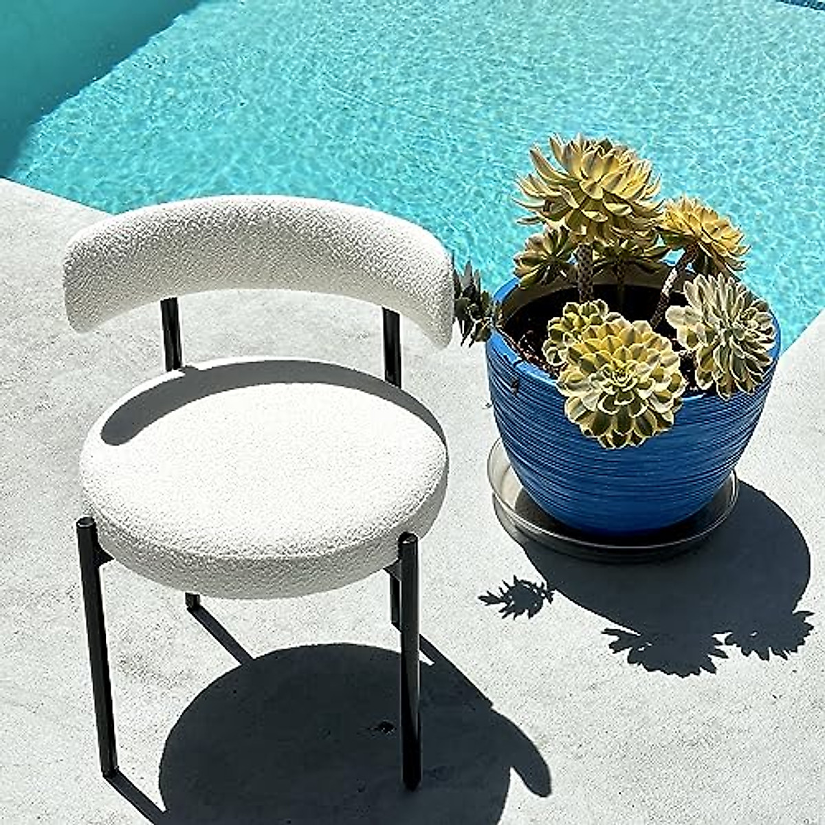 Locus Bono Boucle Dining Chairs Set of 4, Modern Upholstered Dining Room Chairs, Armless Kitchen Chair for Dining Room, Living Room, Black Metal Legs (4 PCS, White)