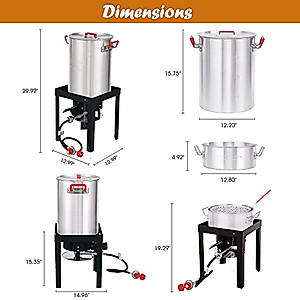 Grills House Turkey Fryer Set TF30TG, Aluminum Fish Boiler Steamer Kit with Heat-Resistant Gloves, 50,000 BTU Propane Burner, Ideal for Thanksgiving Day and Outdoor Cooking, 30 Qt & 10 Qt Pot