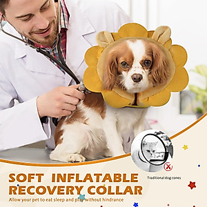 IEUUMLER Inflatable Recovery Dog Collar, Protective Donut Cone, Adjustable Soft Collar for Dog and Cat After Surgery Prevent from Biting & Scratching EU002 - Brown Lion XL