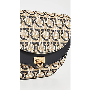 Salvatore Ferragamo Women's Ferragamo Traveler Saddle Bag, Gancini Sand/Foster Nero, Black, Print, One Size