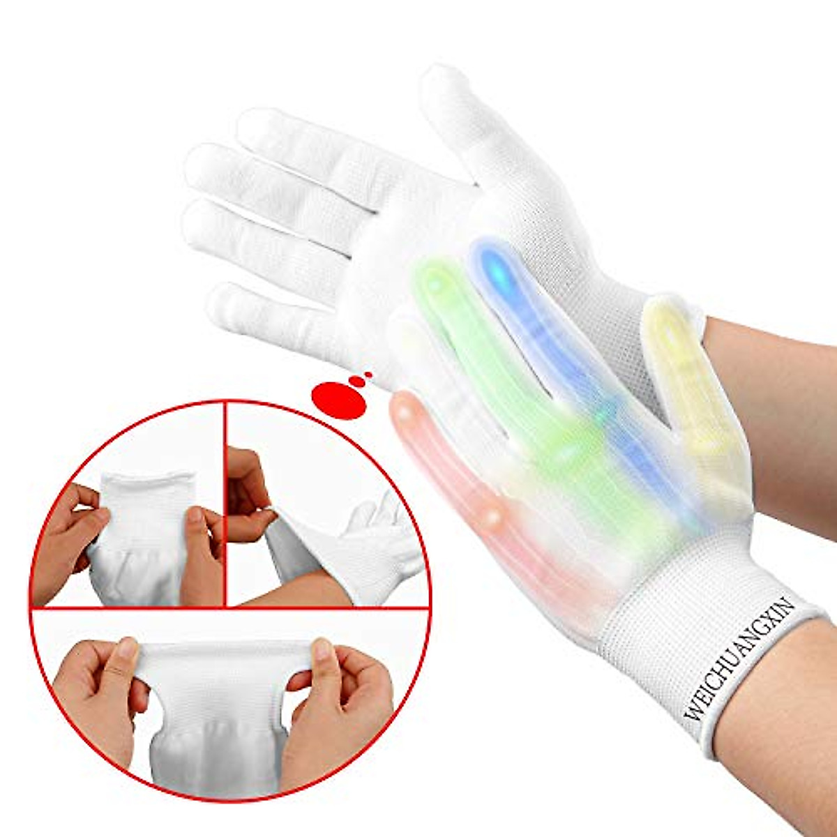 WEICHUANGXIN LED Gloves, Light Up Gloves 6 Modes Colorful Flashing Gloves Halloween Christmas Toy Gifts for Adults…