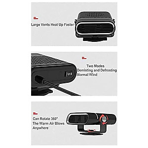 Arecwy Car Heater, 2 in 1 12V 120W Auto Car Windshield Heater Cooling Fan Auto Defogger 360 Degree Rotatable Heating Defrost
