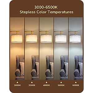 EDISHINE Dimmable Floor Lamp, Standing Lamp with Remote Control, E26 Socket, ACR Floor Lamp with Beige Shade for Bedroom, Living Room, Office, LED Bulb Included (Modern-Gold)