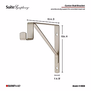 ClosetMaid SuiteSymphony Closet Bracket for Center Rod, and Shelf Support, Add On Accessory, Satin Nickel