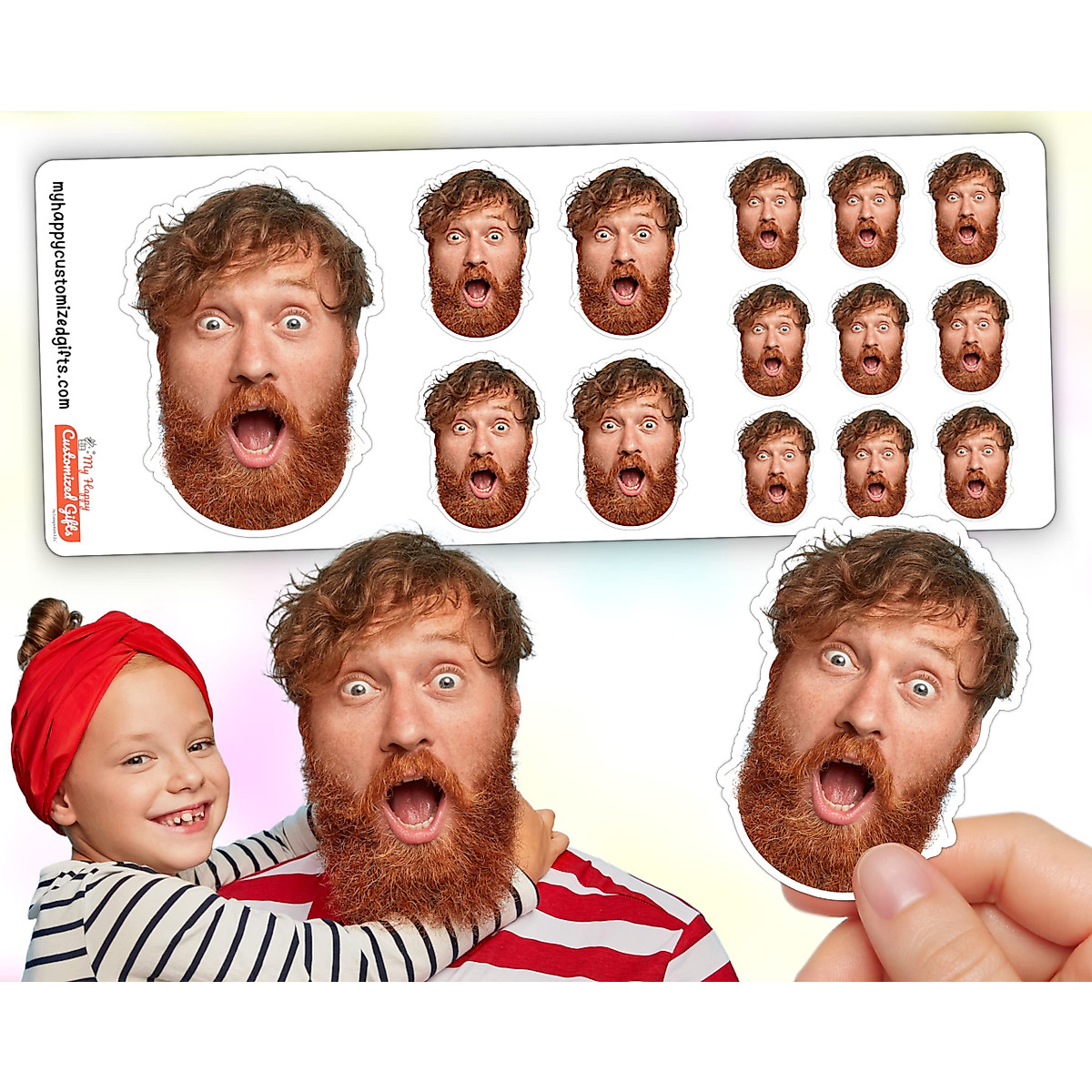 Customized Face Stickers - Portrait | Sheet with 14 Stickers | Personalized - Picture Decals | Waterproof | Funny Photo Stickers | Fancy Gift Idea