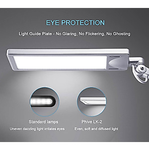 PHIVE LK-2 Architect Desk Lamp with Metal Swing Arm, Dimmable Workbench Lamp (4 Lighting Modes, 6 Brightness Levels), Eye-Caring Architect Task Table Light, Clamp on Desk Light for Office, Drawing