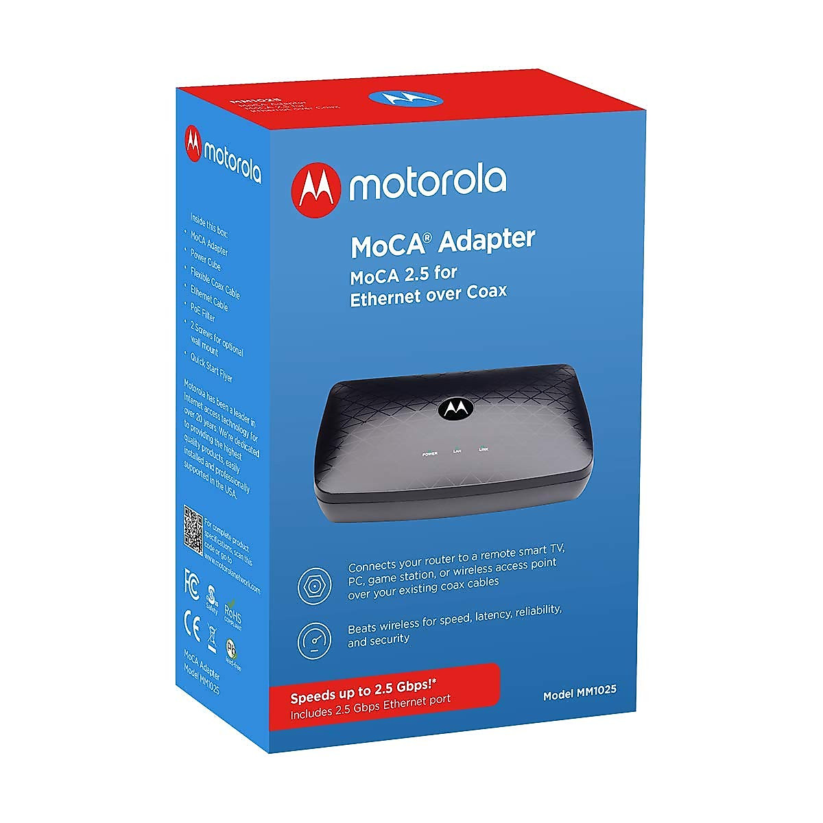 Motorola MoCA 2.5 Adapter – 1 Pack | True 2.5 Gbps Throughput | Ethernet Port for Ethernet Over Coax | Ideal Backbone for Reliable High Speed Home Internet