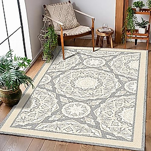 Popumelon Area Rug Living Room Rugs - 5x7 Resistant Washable Rug, Anti Slip Backing Rugs for Living Room, Boho Vintage Tribal Area Rugs