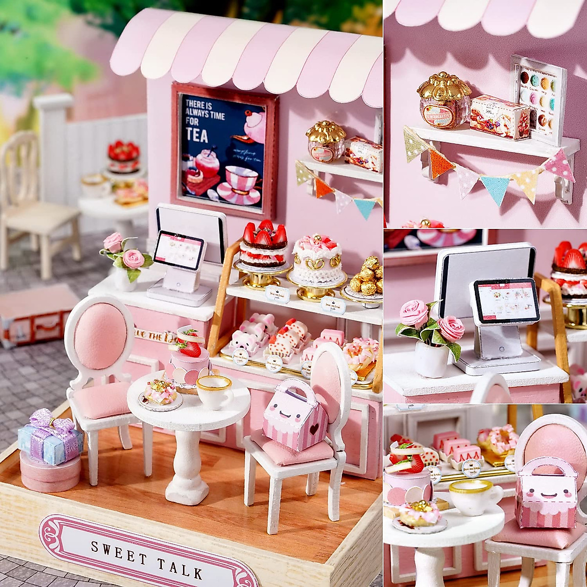 TuKIIE DIY Miniature Dollhouse Kit with Furniture, 1:24 Scale Creative Room Mini Wooden Doll House Plus Dust Proof for Kids Teens Adults(Sweet Talk)