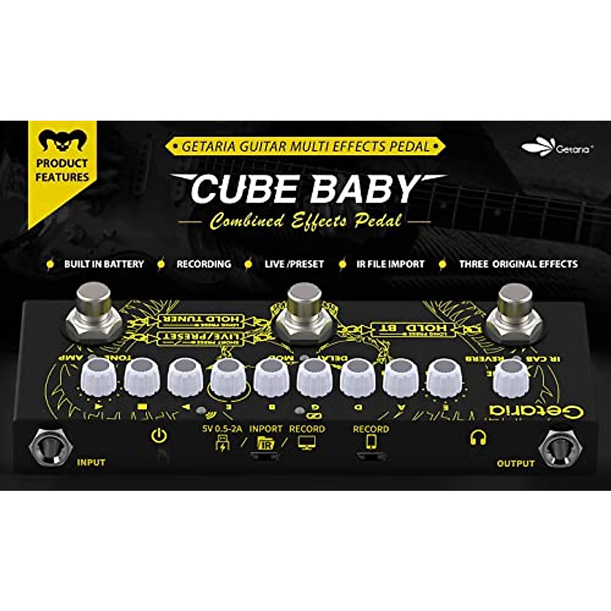 Getaria IR Cab Electric Multi Effects Processor Delay Reverb Guitar Overdrive Pedal for Bass Guitar