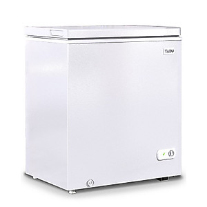 TABU 5.0 Cu Ft Deep Freezer, Top Open Door Chest Freezer, Compact Freezer with Removable Storage Basket, 7 Level Adjustable Temperature and Top Open Door, Ideal for Kitchen, Basement (White)
