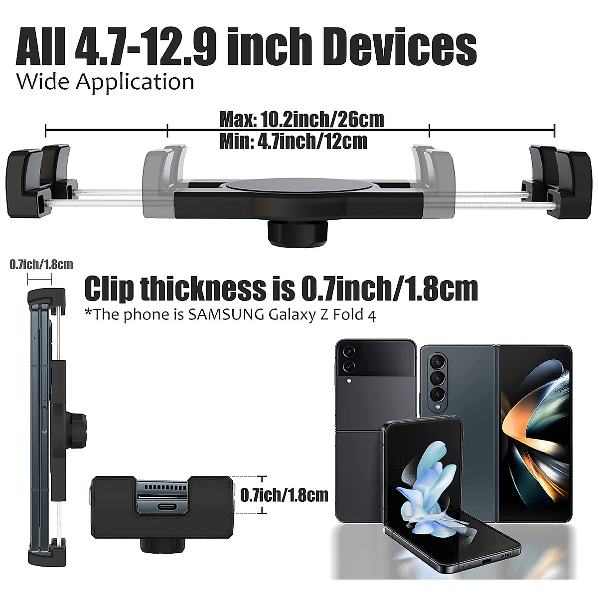 Charchendo Car Dashboard Phone Mount for Samsung Galaxy Z Fold, Windshield Tablet Holder with Suction Cup Compatible with Samsung Galaxy Z Flip 3 4, Z Fold 3 4, iPad Pro Air Mini and 4-12.9'' Devices