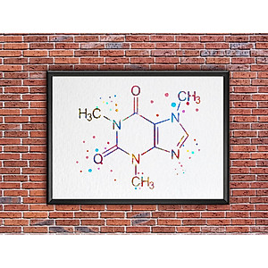 Dignovel Studios 8X10 Unframed Caffeine Molecule Chemical Symbol Watercolor Art Print Poster Housewarming Wall Giclee Office Home Decor DN536