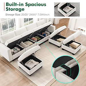 WACASA Convertible Sectional Sofa Couch with Storage, 3 Seat Sofa Modern Linen Fabric Upholstered L-Shaped Couch with 91.5'' Wide Seat, Comfy Sofa Sleeper Couches for Living Room Bedroom, Ivory