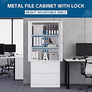 PEUKC 2-Drawer Metal File Cabinet, Lateral Vertical Filing Cabinets for Home Office, Locking File Cabinet with Storage Shelves, Legal/Letter/A4 Size Office File Cabinet, (White, Assemble Required)