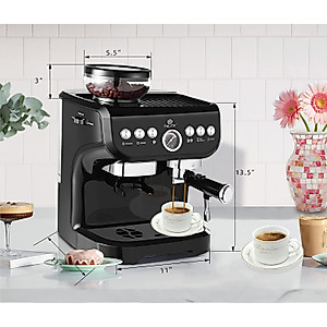 TWLITE 𝐄𝐬𝐩𝐫𝐞𝐬𝐬𝐨 𝐌𝐚𝐜𝐡𝐢𝐧𝐞 𝐰𝐢𝐭𝐡 𝐆𝐫𝐢𝐧𝐝𝐞𝐫, Professional Espresso Maker with Milk Frother Steam Wand, 15 Bar Barista Cappuccino Machine