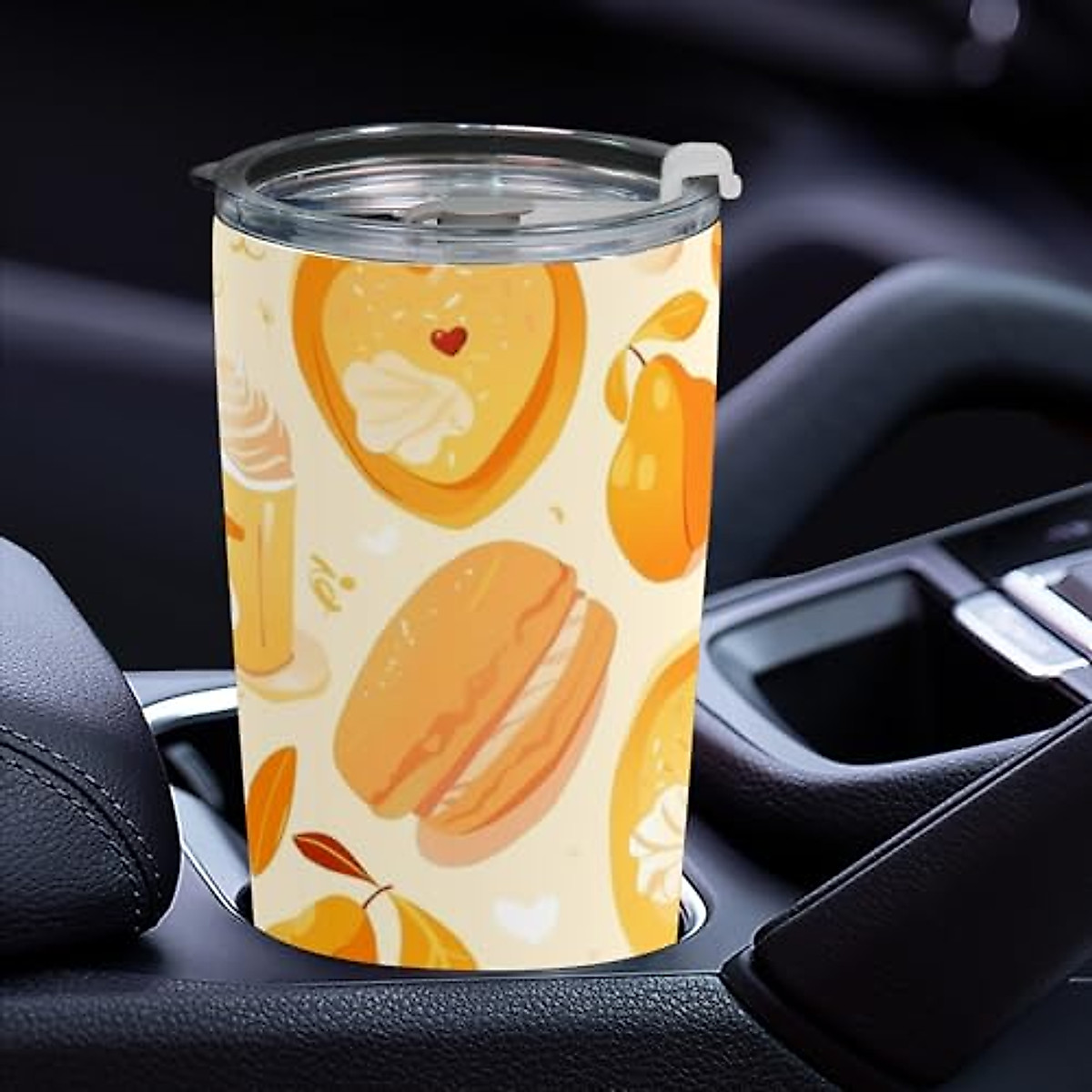 QWEUIOP 20oz Insulated Travel Coffee Mug Cake Peach Pattern Stainless Steel Tumbler with Lid Double Wall Vacuum Coffee Cup For Hot and Cold Drinks14134