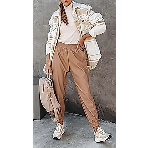Dokotoo Leather Pants Trendy Elastic Womens Fashion pants High Waisted Cargo Pants Women 2023 Fall Winter Casual Joggers for Women Women's Pants Hiking Tactical Trousers Baggy Clothing Pants Pocket