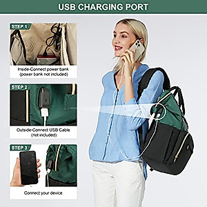 LOVEVOOK Laptop Backpack Purse for Women, 17 Inch Computer Business Stylish Backpacks, Doctor Nurse Bags for Work, Casual Daypack Backpack with USB Port, Dark Green-Black